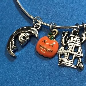 Handmade by Debrynda | Jewelry | Spooky Halloween Adjustable Silver Bangle Bracelet | Poshmark